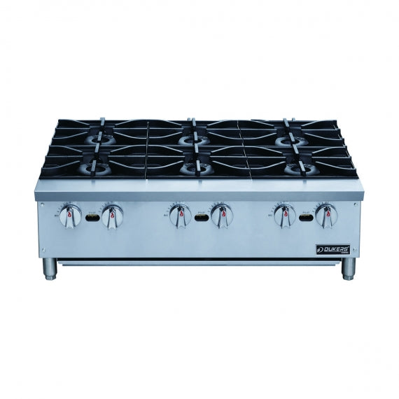 Dukers DCHPA36 36" Countertop Gas Hotplate with (6) Burners, Manual Co ...